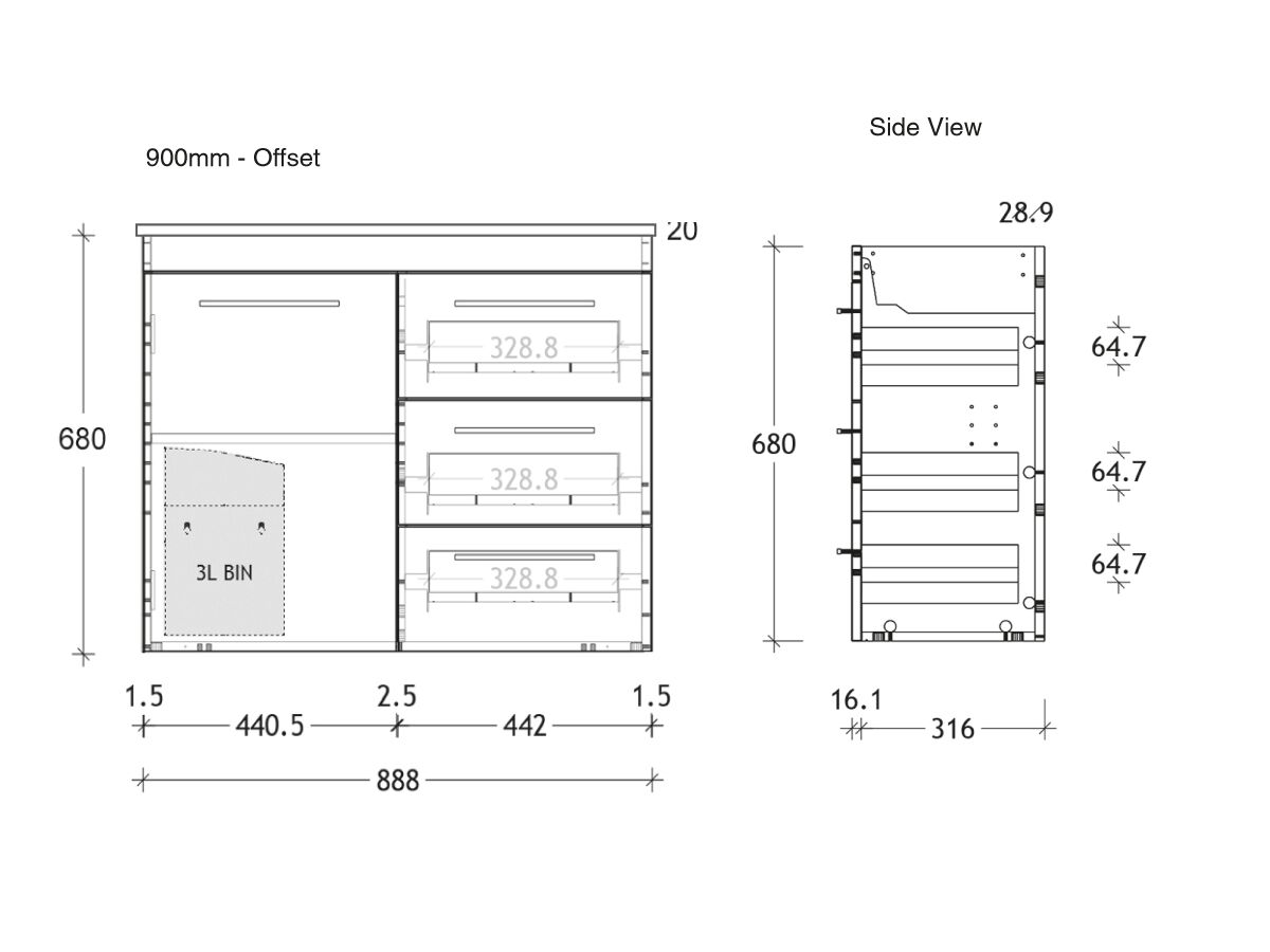 ADP Essence MKII 900mm Ensuite Vanity Unit Wall Hung 1 Door 3 Drawers ...