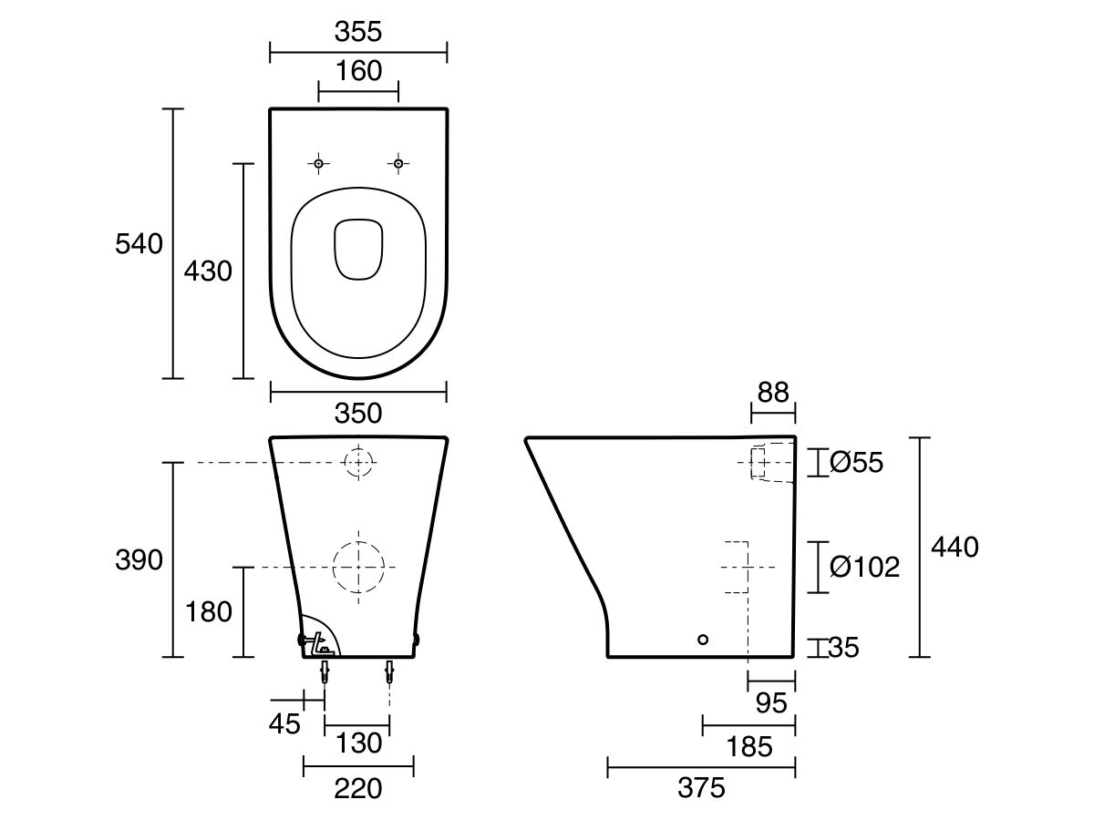 Roca The Gap Round Back to Wall Rimless Overheight Pan (4 Star) from Reece