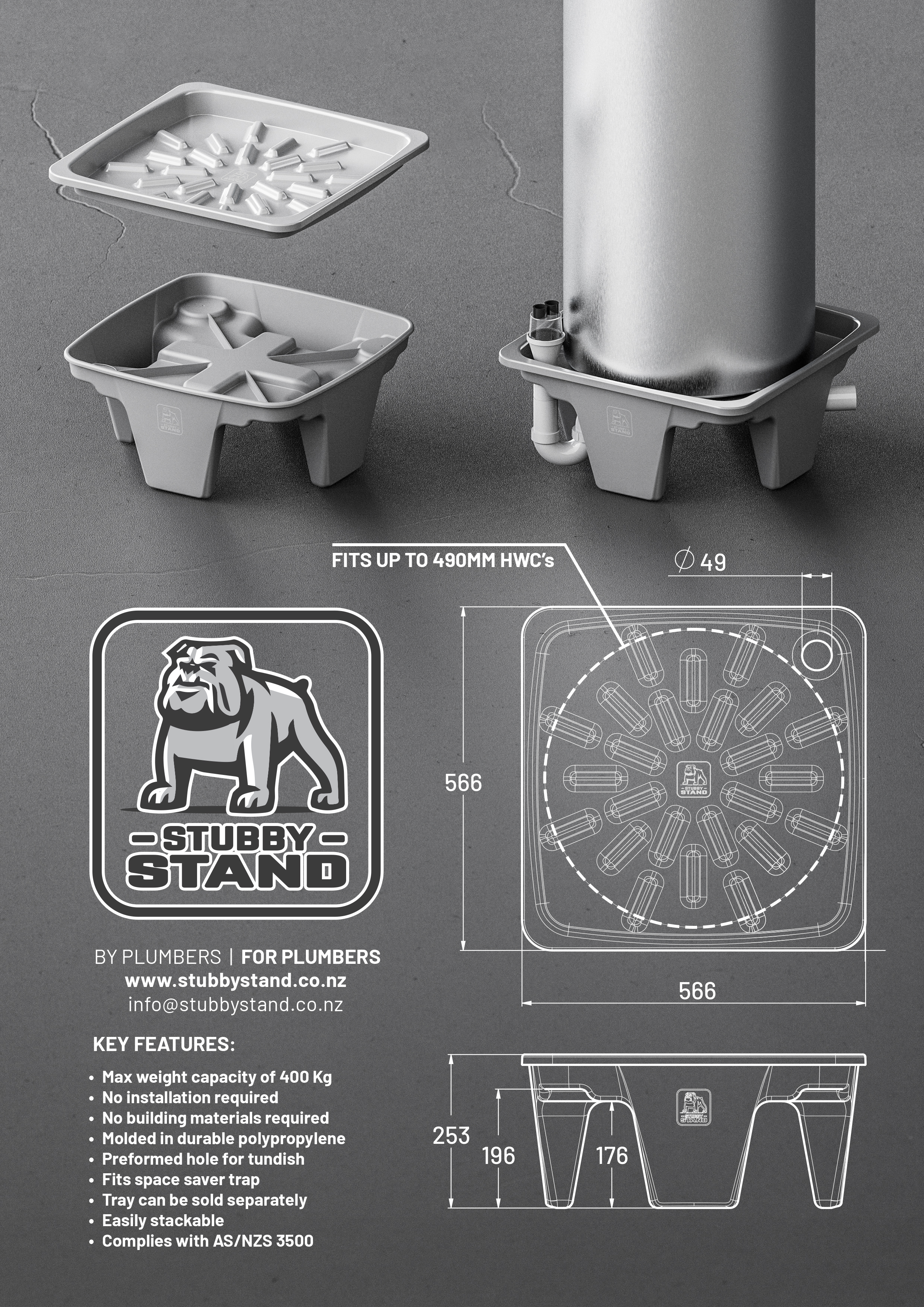 Stubby Stand and Tray Complete 566mm from Reece