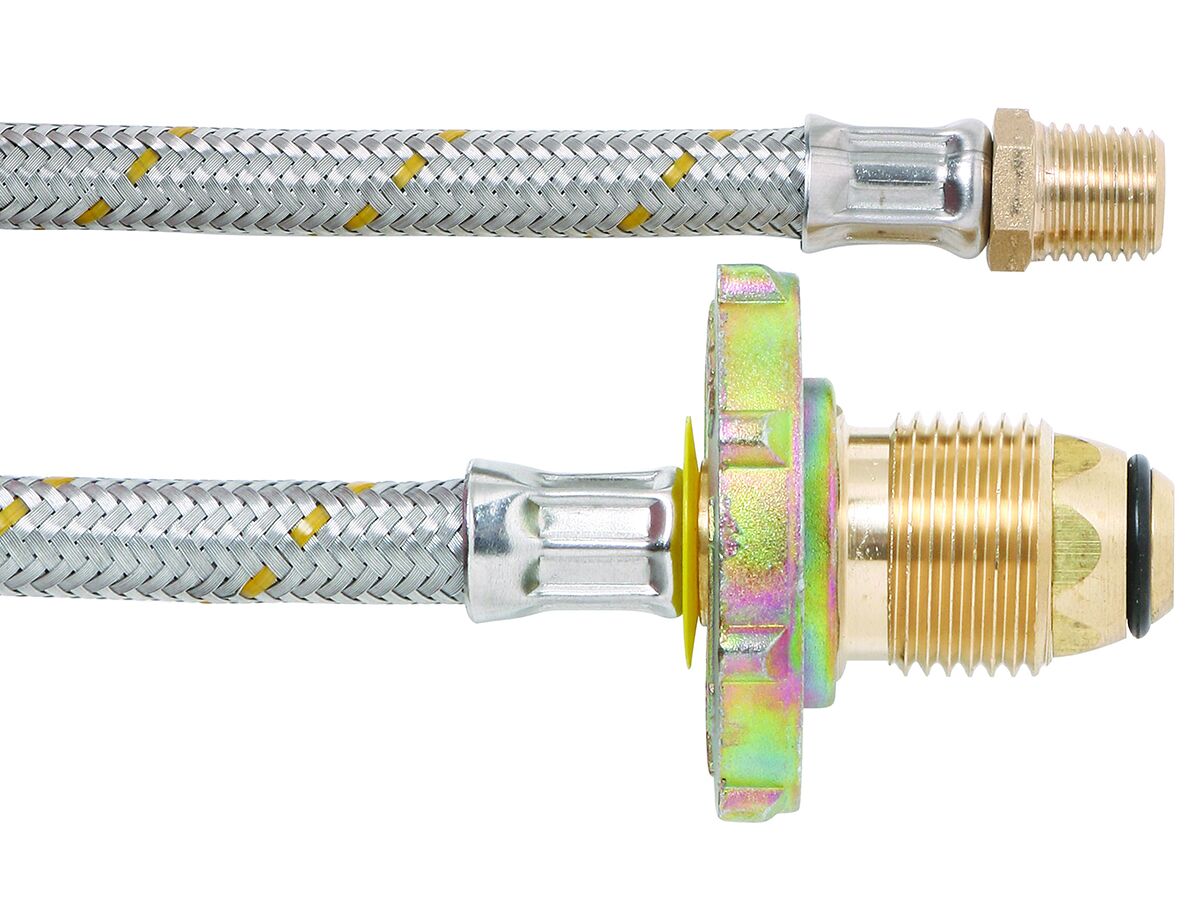 Stainless Steel Gas 8mm Pigtail Handwheel x Inverted Flare 450mm from Reece