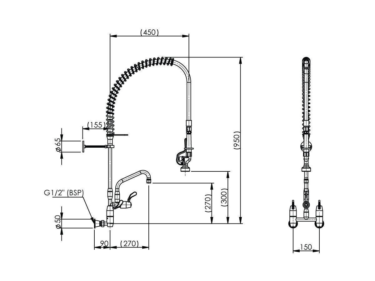 Enware Pre Rinse Wall Exposed Mixer Assembly with Pot Filler (3 Star/6 ...