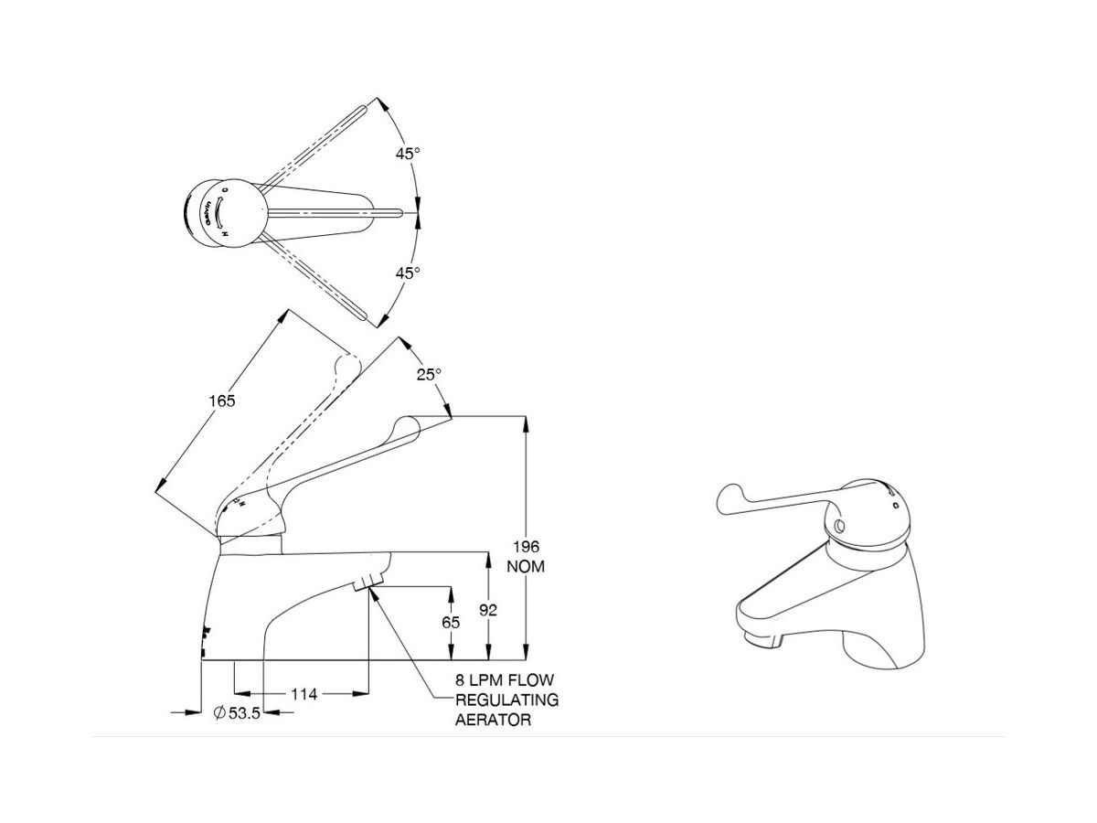 CliniLever Stainless Steel Lead Safe Basin Mixer with Accessible Lever ...