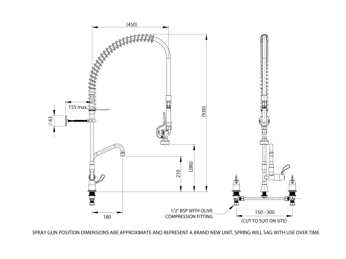 Enware Food Service Hob Mixer Tap with Spring Return & Pot Filler (3 ...