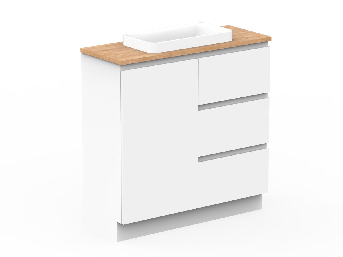 Posh Domaine 900mm Ensuite Floor Mount Vanity Unit Bamboo Top (no basin ...