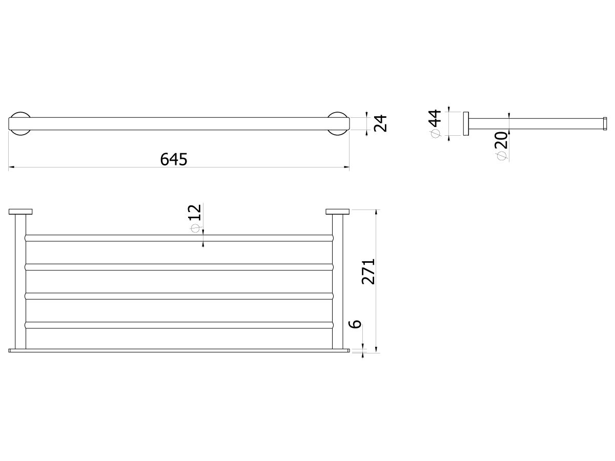 Milli Axon MK2 Towel Rack 645mm Matte Black from Reece