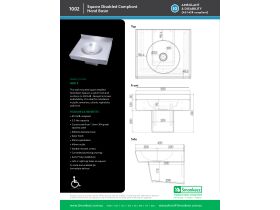 3Monkeez Wall Mounted Disabled Hand Basin 1th 500mm x 455mm Stainless ...
