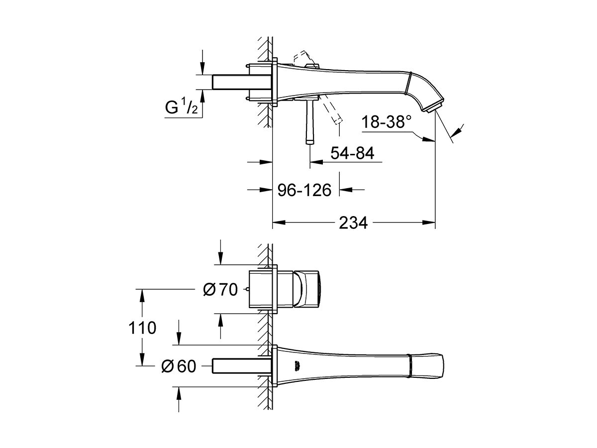 GROHE Grandera Wall Bath Mixer Tap Set 234mm Chrome from Reece