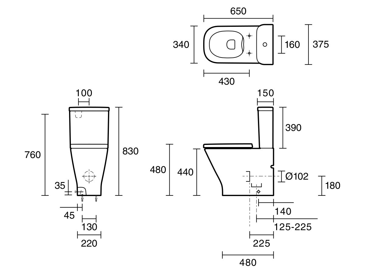 Roca The Gap Square Close Coupled Back to Wall Rimless Overheight Back ...