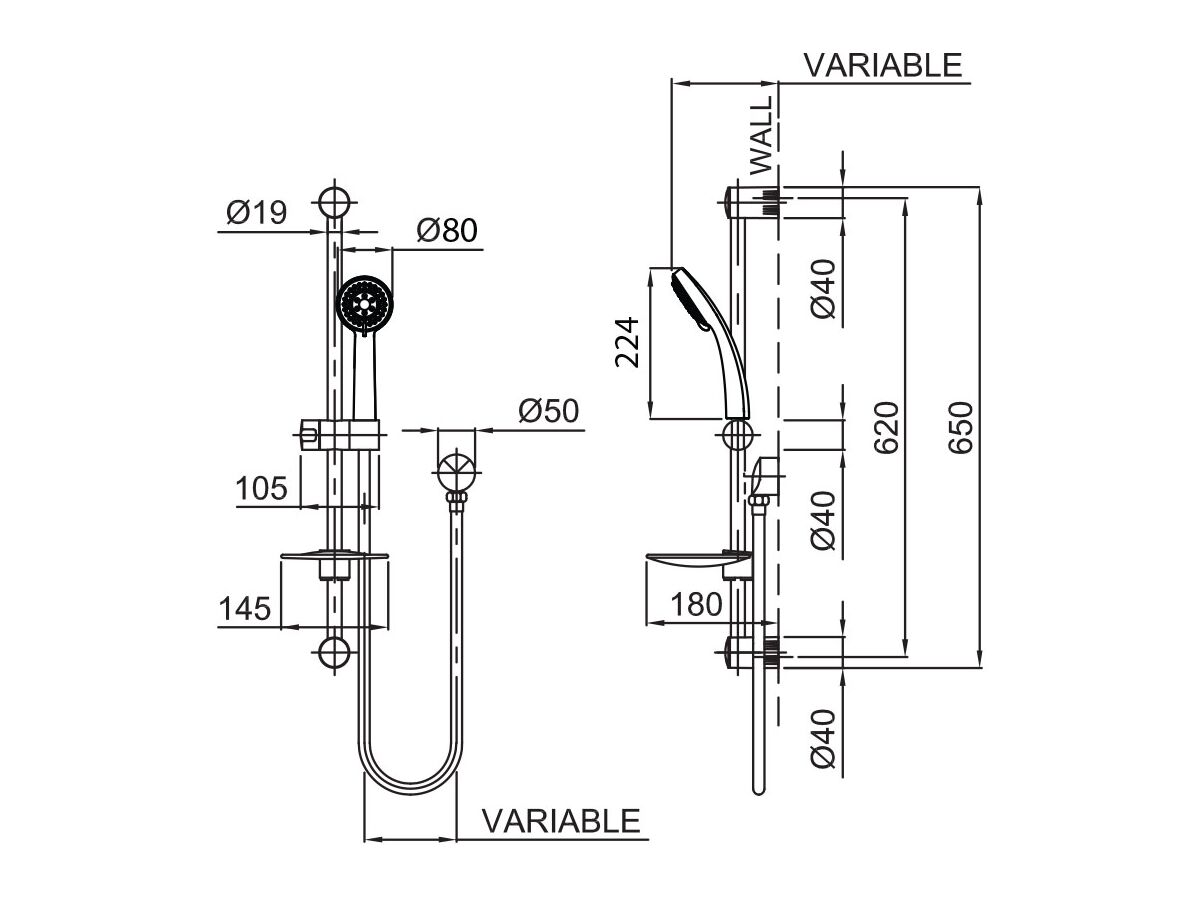 Bermuda 3 Function Rail Shower Chrome (3 Star) from Reece