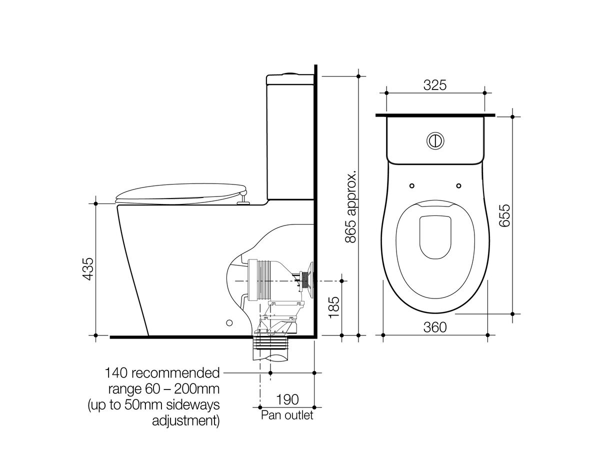 Caroma Care 660 Cleanflush Wall Faced Close Coupled Easy Height Bottom ...