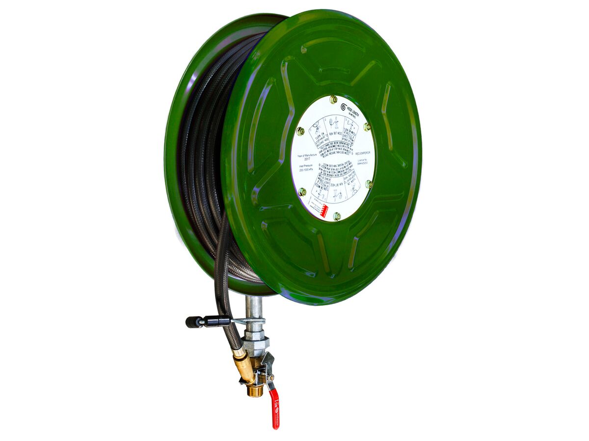 Green Fixed Washdown Hose Reel 19 x 36m from Reece