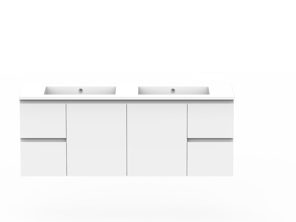 Posh Domaine Plus Conventional 1500mm Double Bowl Wall Hung Vanity Cast Marble Top