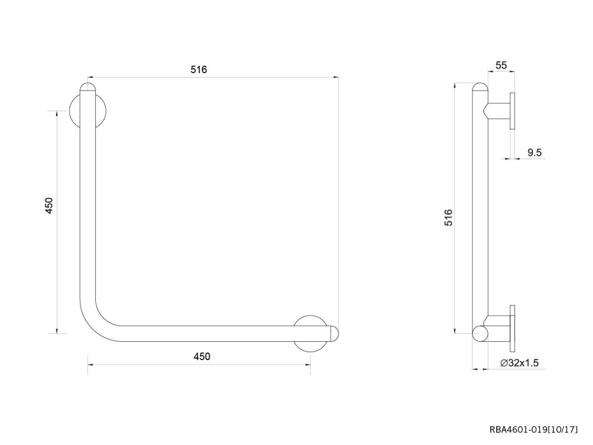 Raffaello 90 Degree Ambulant Grab Rail 450mm Bright Stainless Steel ...