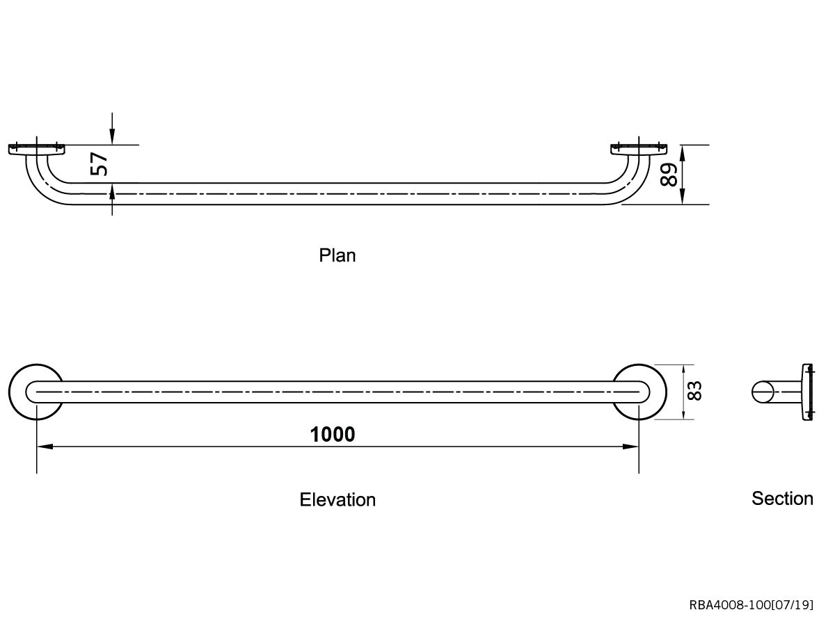 RBA Straight Rail 1000mm Stainless Steel Polished from Reece