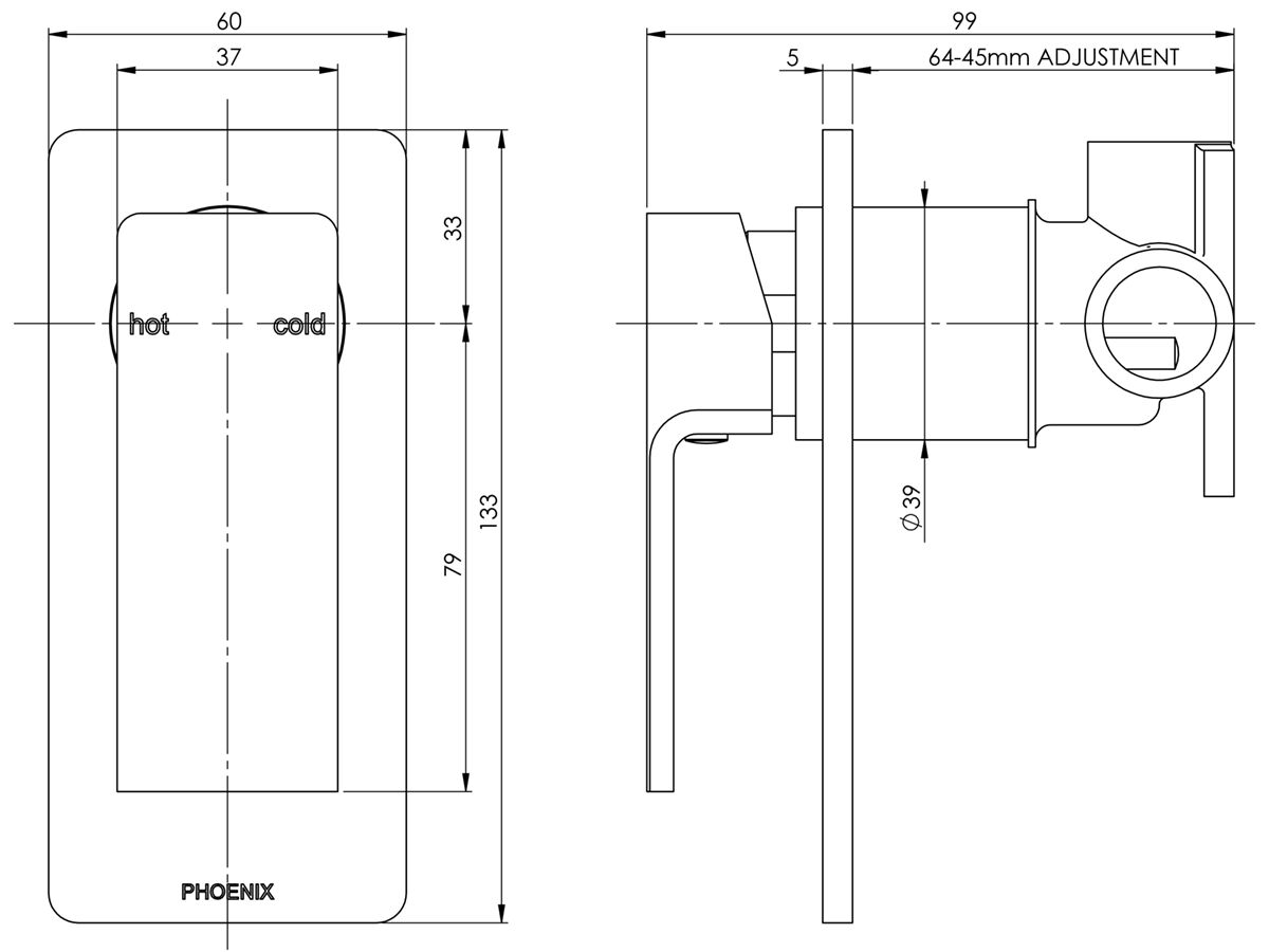 Phoenix Radii Shower / Wall Mixer Tap Chrome from Reece
