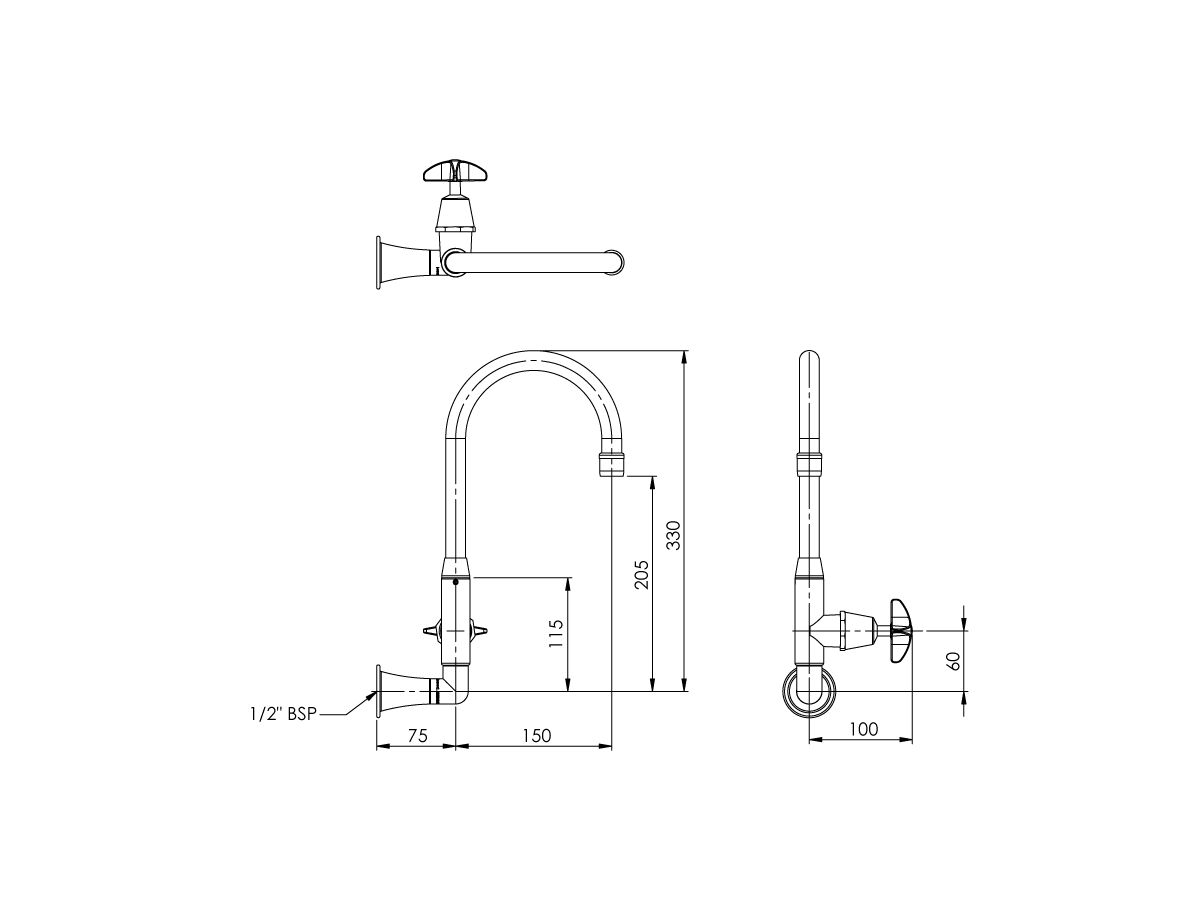 Enware Lab Type 16A Wall Swivel Outlet with Stop Valve (3 Star) from Reece