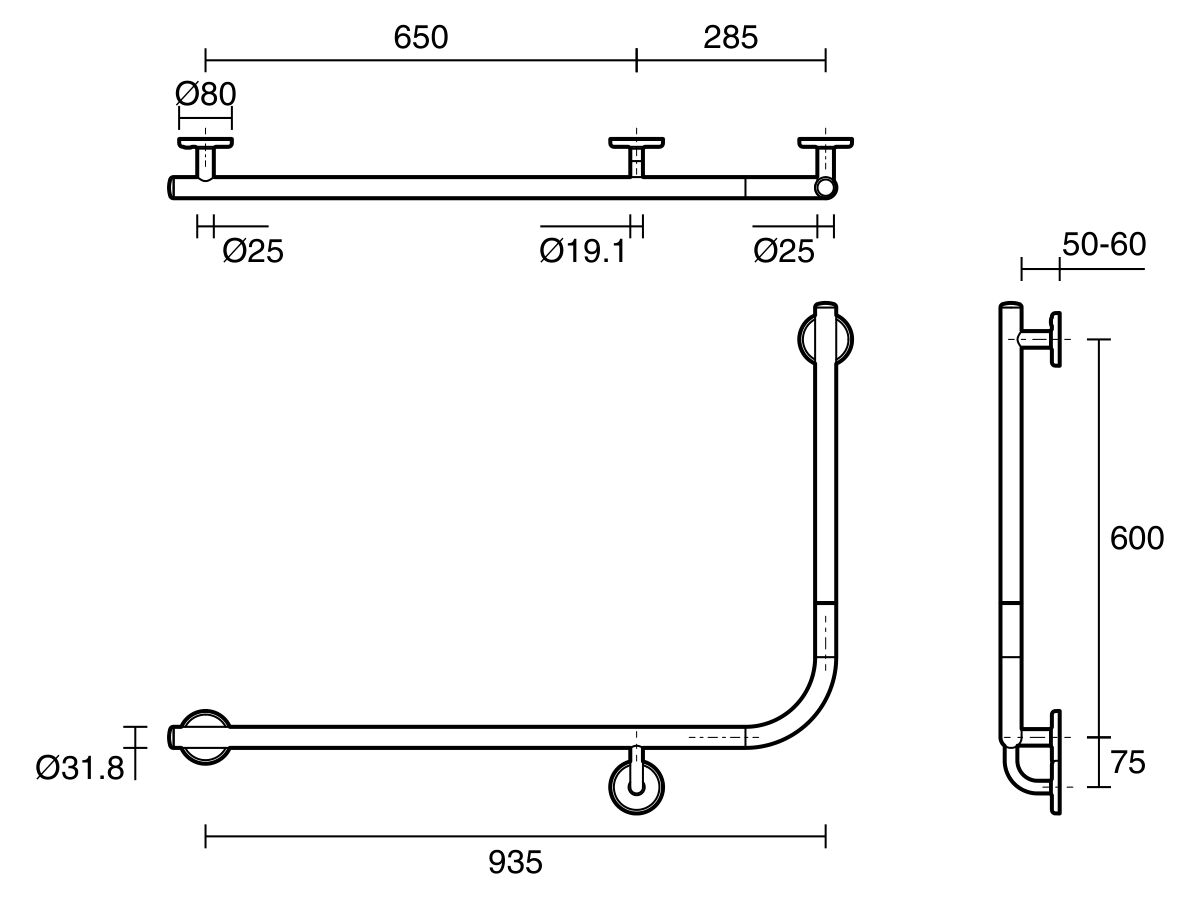Mizu Drift 935 x 600 x 90 Degree Accessible Toilet Grab Rail Modular ...