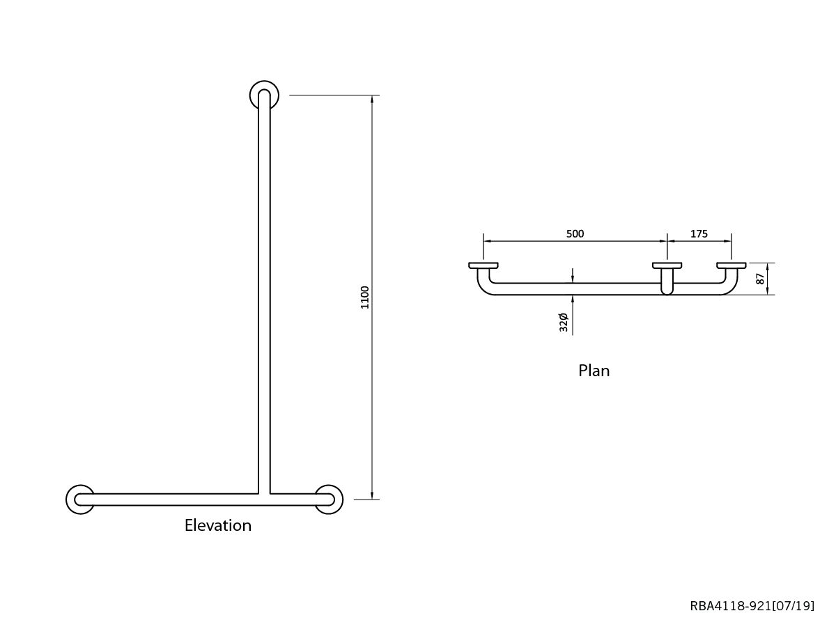 RBA Shower T Rail Right Hand Stainless Steel Polished from Reece