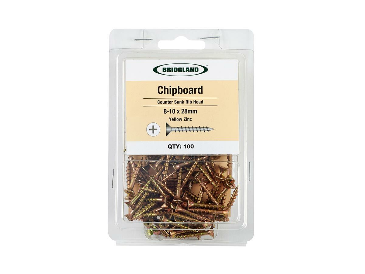 Bridgland Counter Sunk Screw Chipboard Yellow Zinc 8-10 x 28mm (100 ...