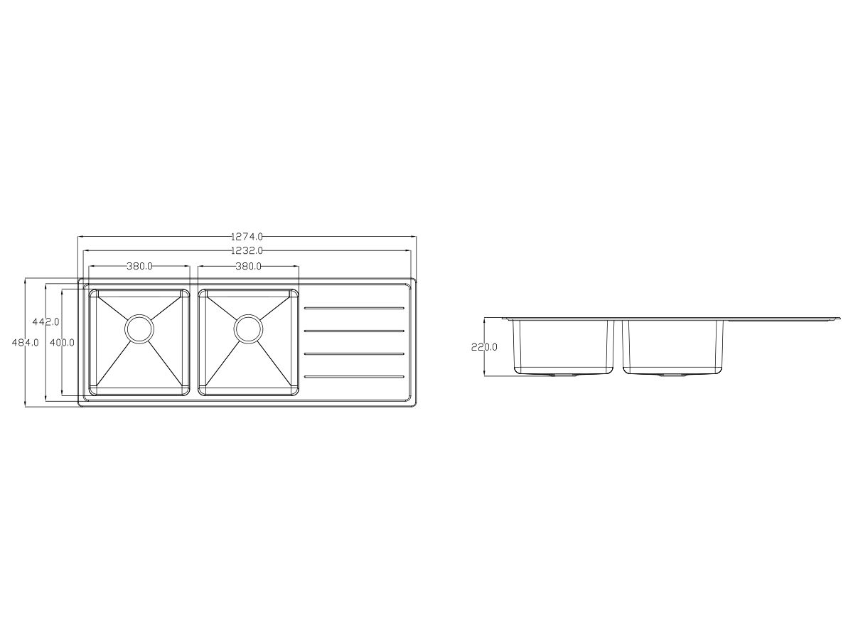 Memo Hugo Double Bowl Sink No Taphole Left Hand Bowl Stainless Steel ...
