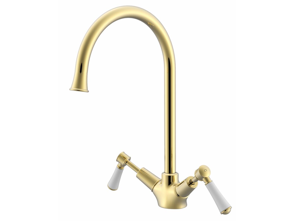 Posh Canterbury Gooseneck Sink Twinner Tap Large Lever Porcelain Handle ...