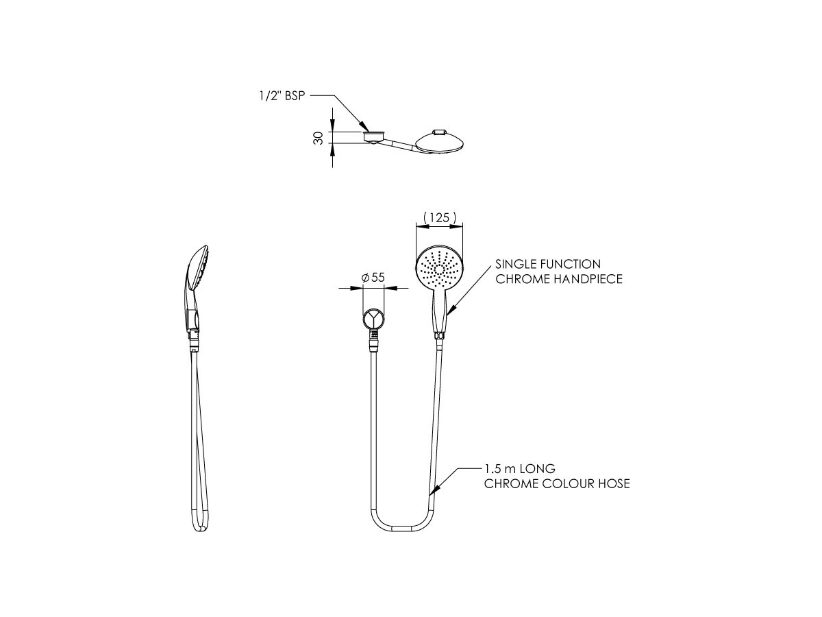 Aquablend Handheld Shower for Grabrail without Slider Chrome (3 Star ...