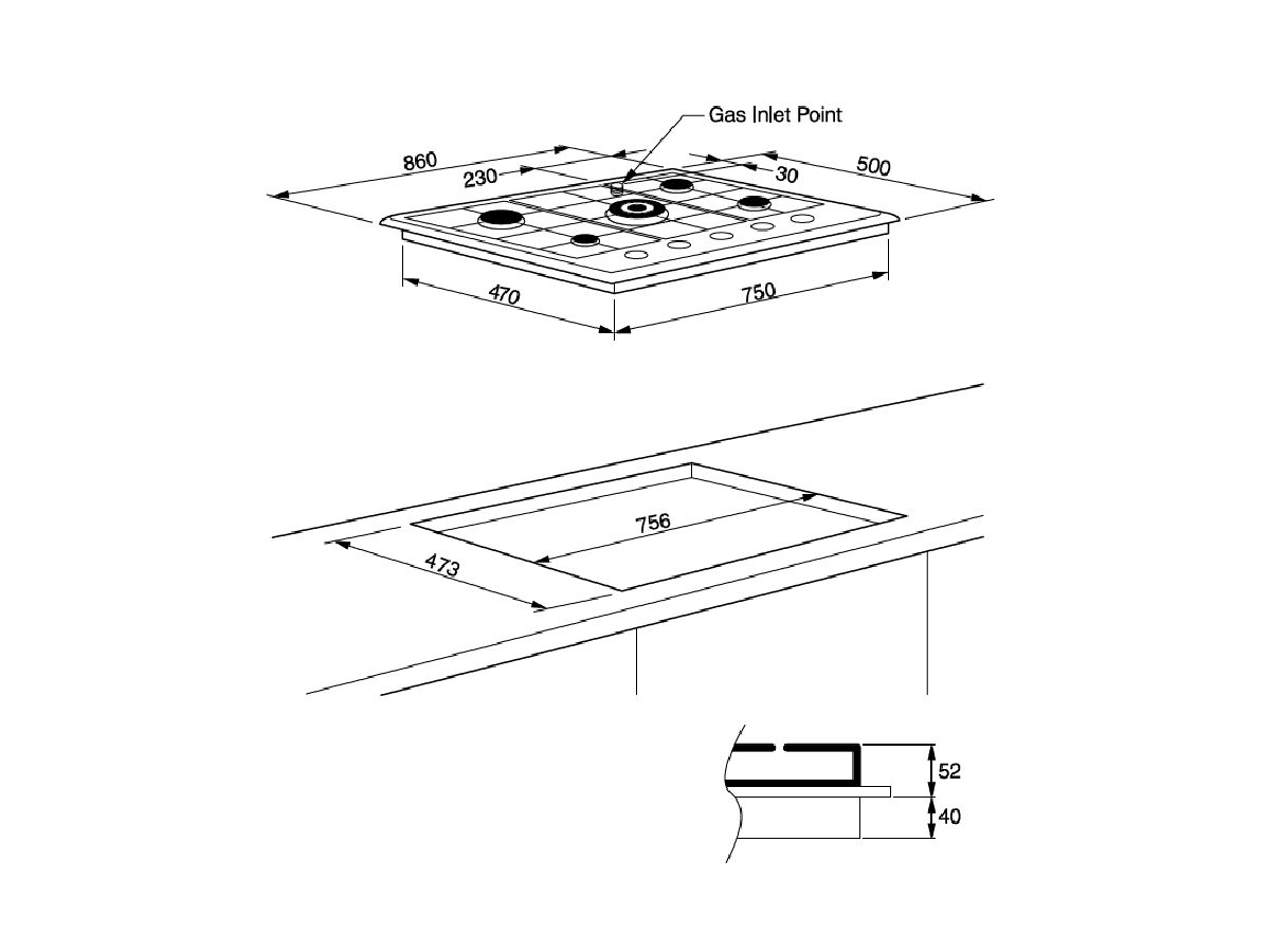 Technika Bellissimo TB95GWSS-3 Stainless Steel 5 Burner Cooktop with ...