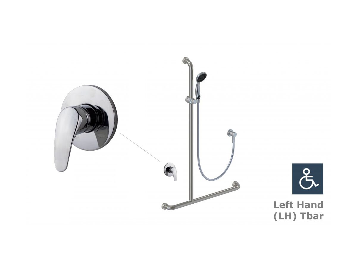Rada SF1 620 Shower Left Hand (LH) Tbar Grab Rail & Aqua Mixer from Reece