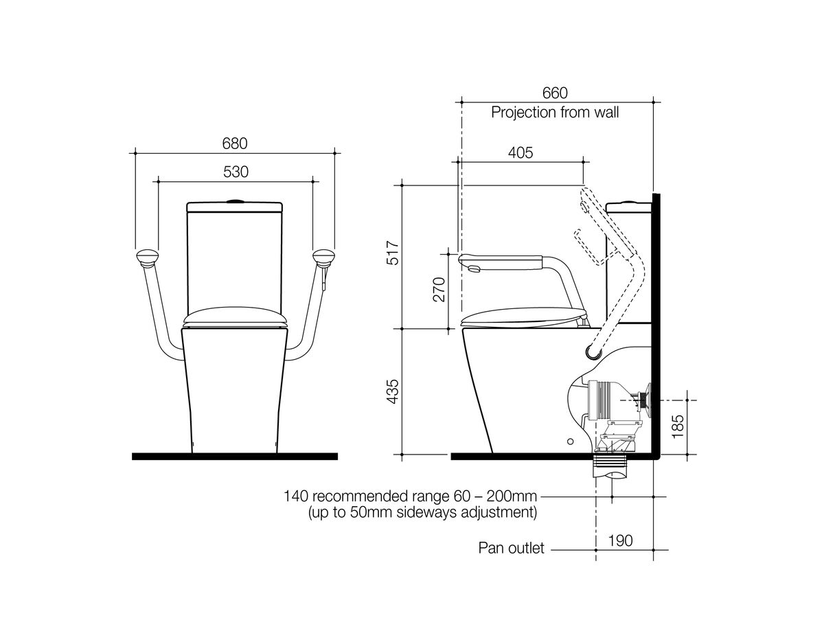 Caroma Care 660 Cleanflush Wall Faced Close Coupled Easy Height Back ...