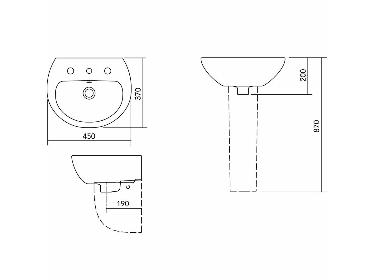Stylus Venecia 450 Wall Basin 1 Taphole Caroma White from Reece