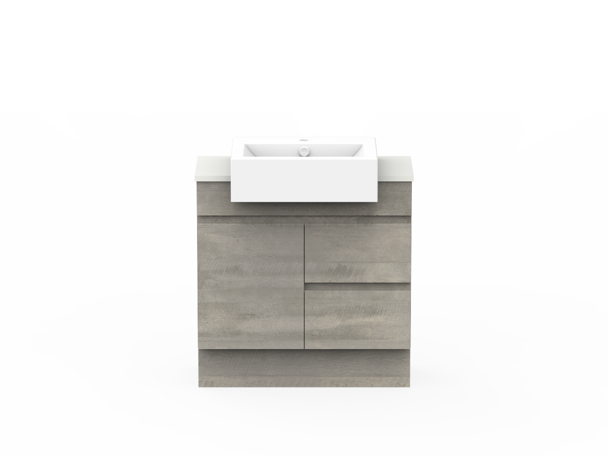 Posh Domaine Semi-Recessed 750mm Floor Mounted Vanity Centre Basin 20mm ...