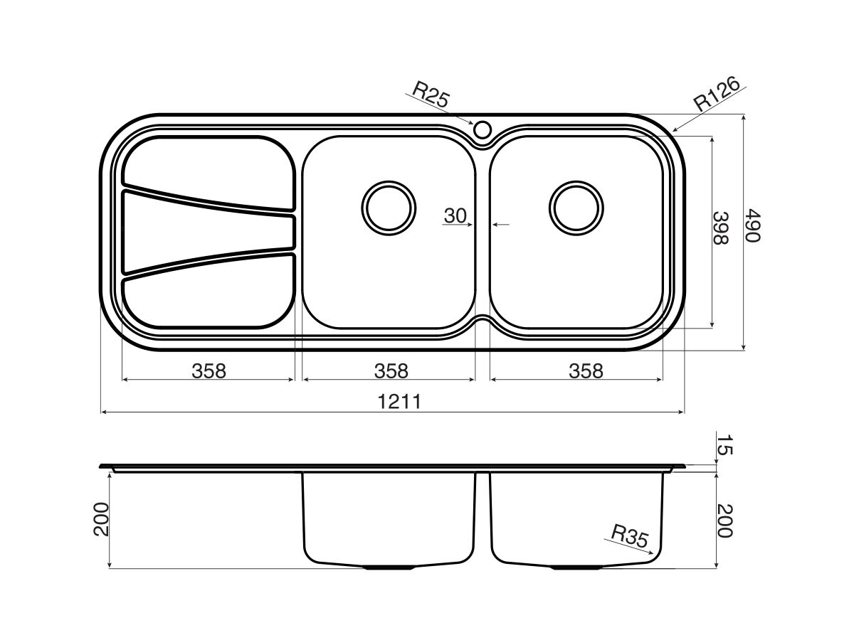 AFA Flow Double Bowl Undermount/Inset Sink Right Hand Bowl 1 Taphole ...