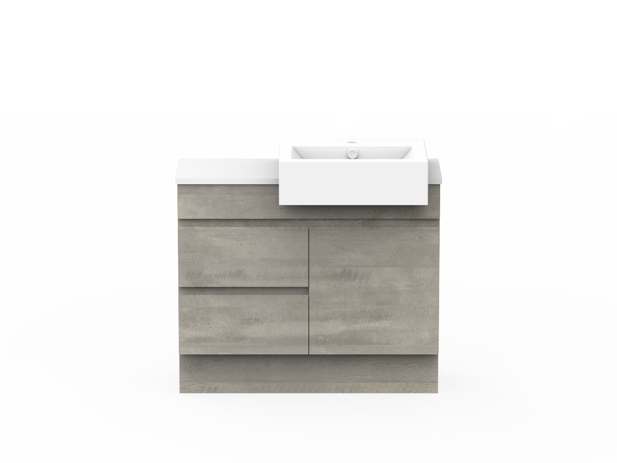 Posh Domaine 900mm Floor Mount Vanity Unit Semi-Recessed Right Hand ...