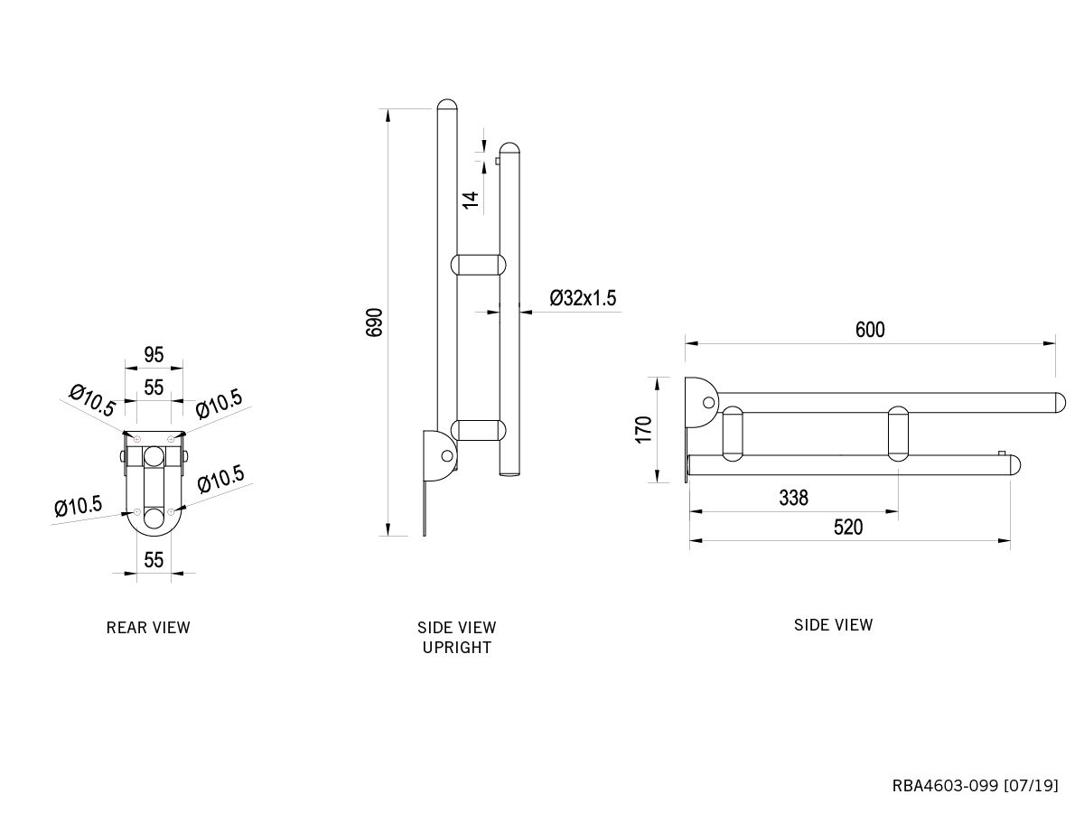 Raffaello Drop Down Rail 610mm Stainless Steel Bright from Reece