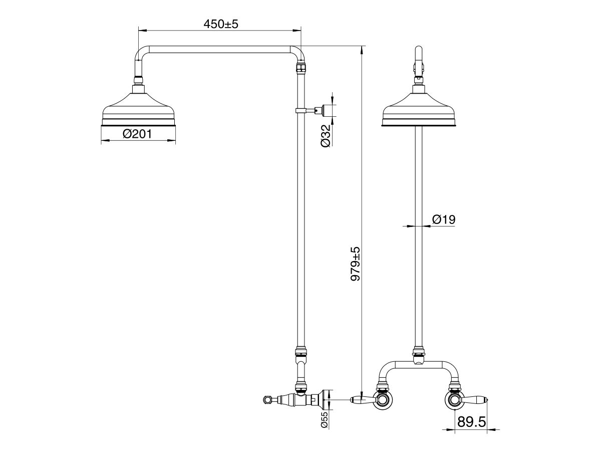 Milli Monument Edit Exposed Shower Set Lever Porcelain Handles Brushed ...
