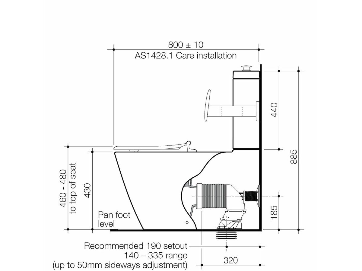 Caroma Care 800 Cleanflush Wall Faced Close Coupled Back Entry Toilet ...