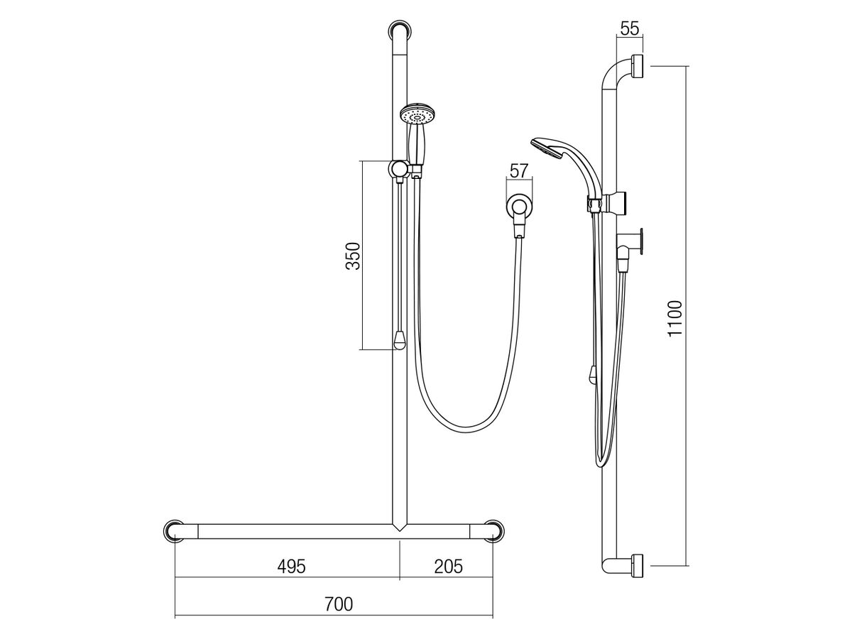 Hosfab ID 01820 C RH Grab Rail PWD Shower Kit 20 with Hosfab Handpiece ...