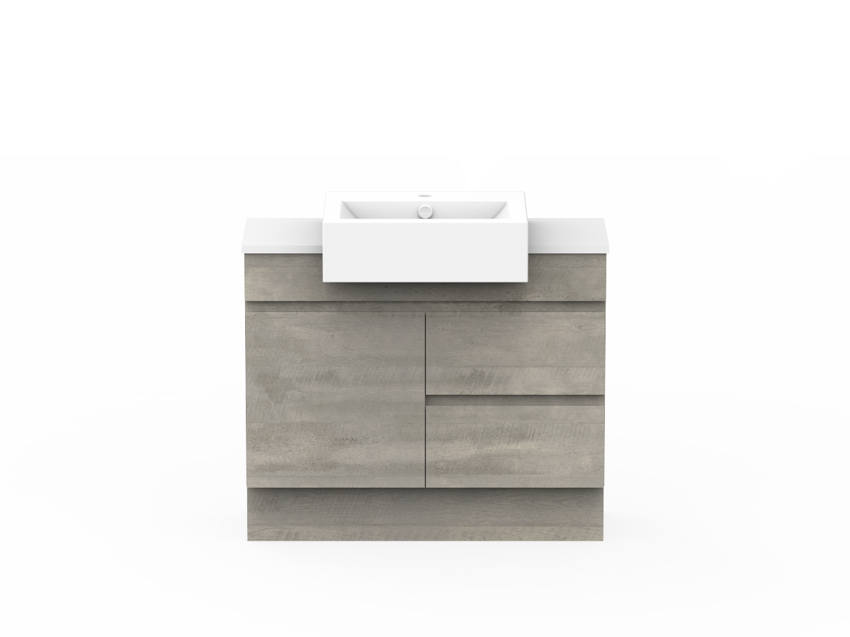 Posh Domaine 900mm Floor Mount Vanity Unit Semi-Recessed Centre Bowl ...