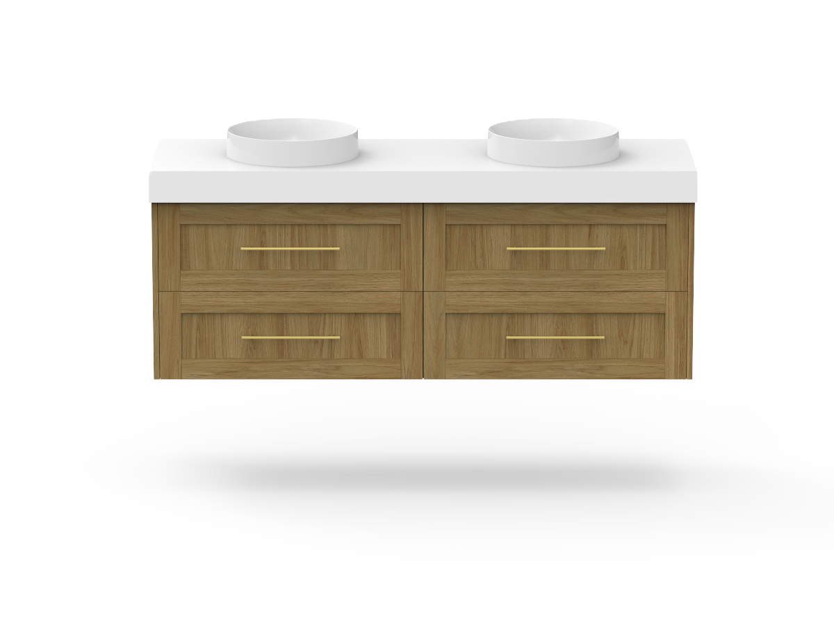 Kado Lux Drawer Vanity Unit Wall Hung 1500mm Double Bowl 90mm Cherry ...