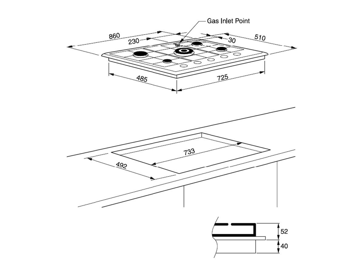 Technika H950STXPRO Stainless Steel 5 Burner Cooktop with Wok Adaptor ...