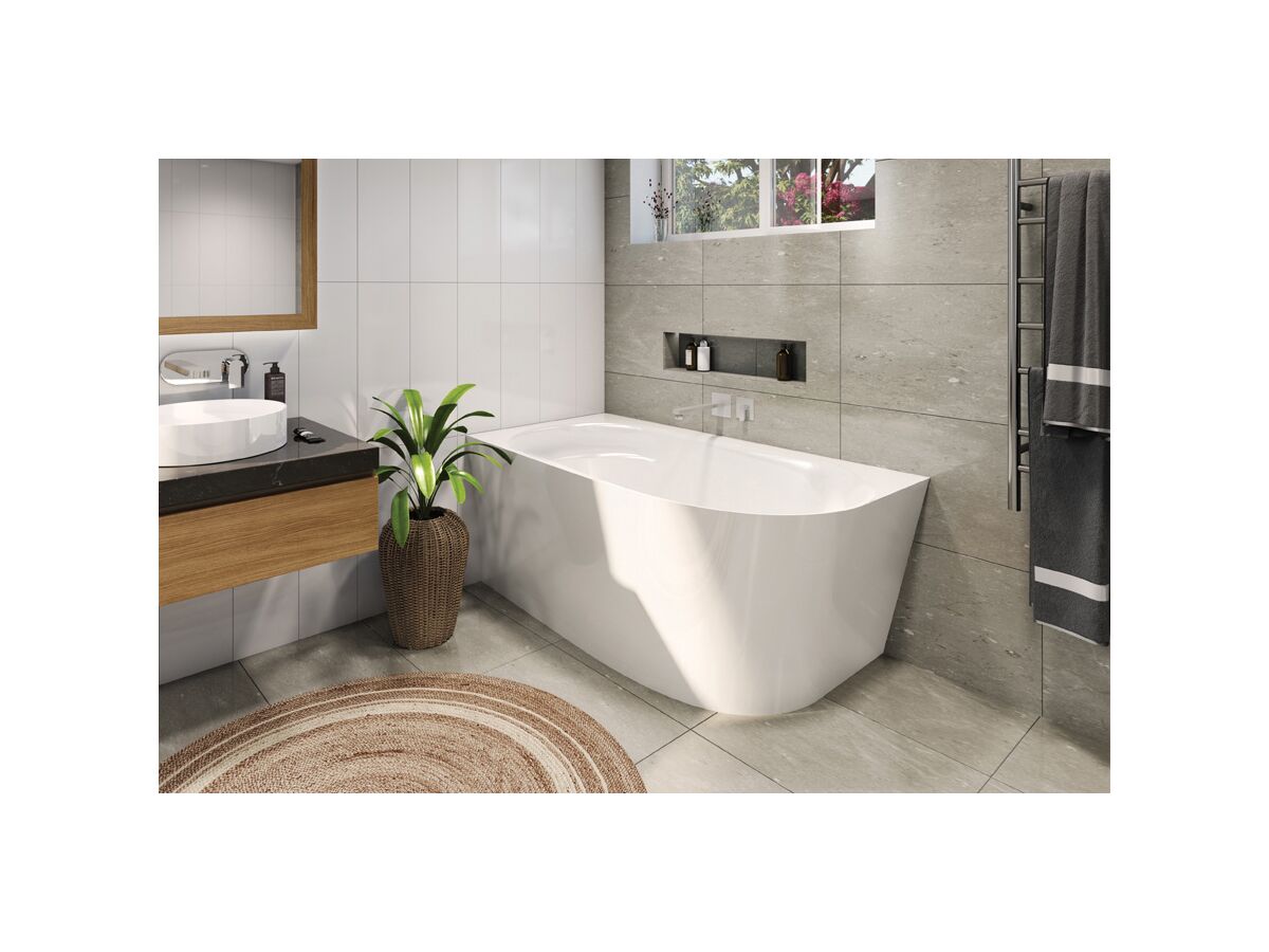Natalia 1500 Left Back To Corner Freestanding Bath White from Reece