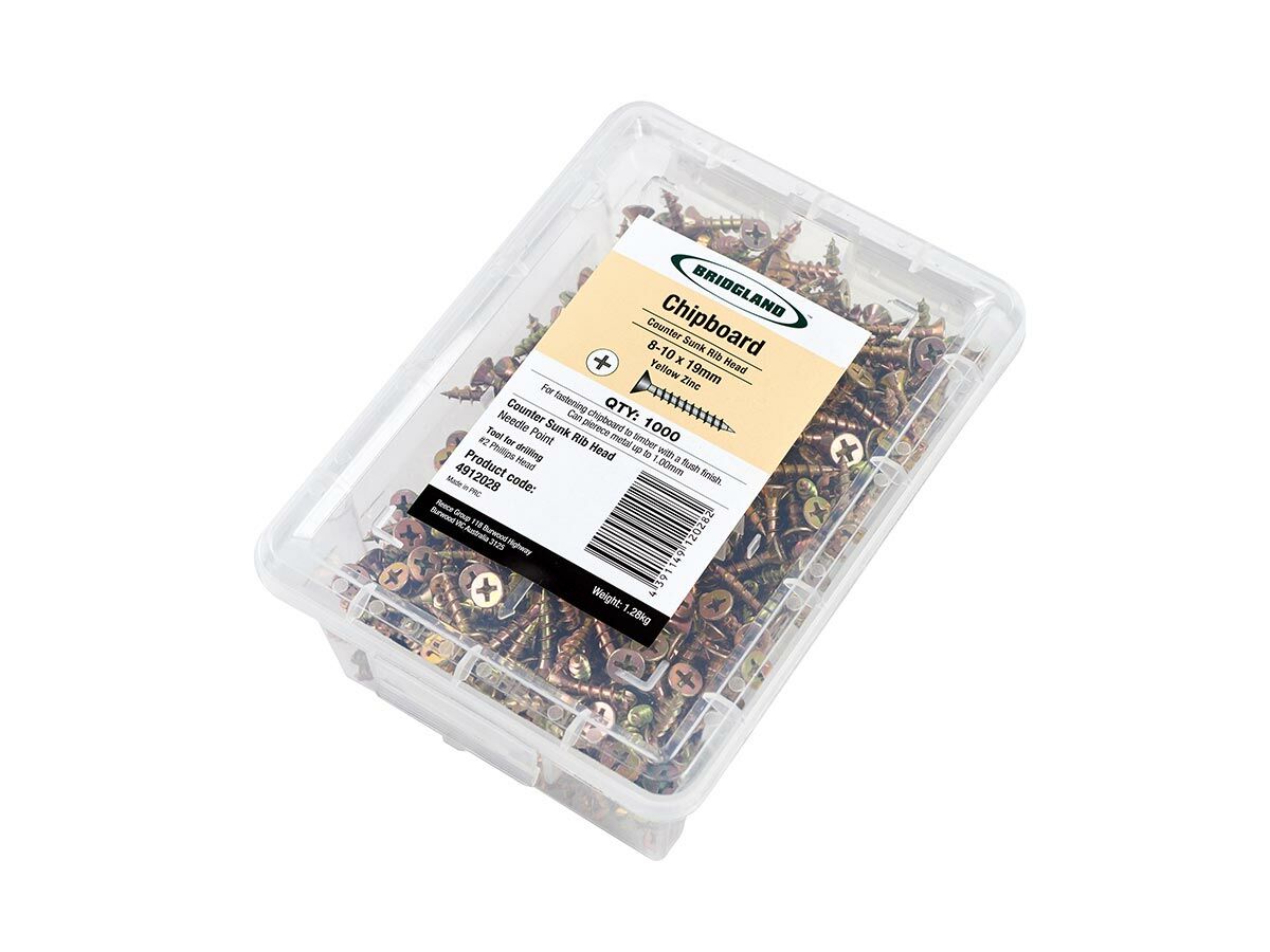 Bridgland Counter Sunk Screw Chipboard Yellow Zinc 8-10 x 19mm (1000 ...
