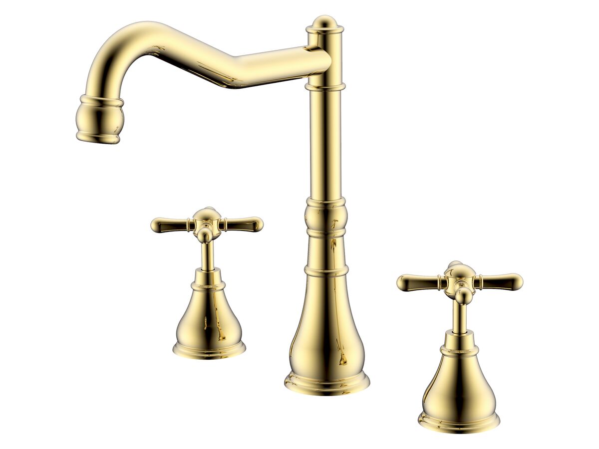 Milli Voir Hob English Sink / Spa Set Cross Handles Polished Brass Gold ...