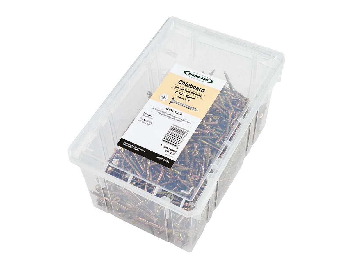 Bridgland Counter Sunk Screw Chipboard Yellow Zinc 8-10 x 40mm (1000 ...