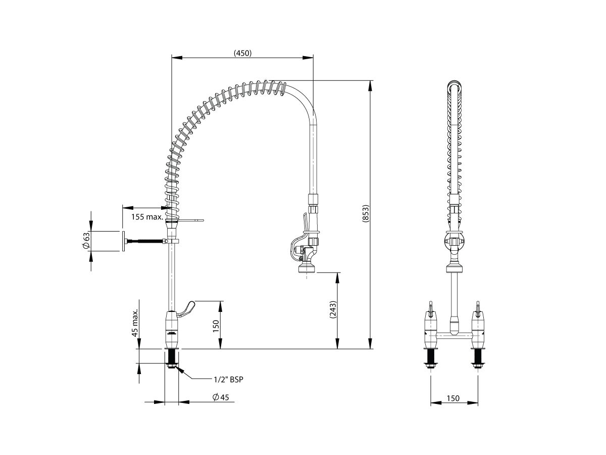 Enware Pre Rinse Hob Exposed Mixer Tap Chrome (6 Star) from Reece