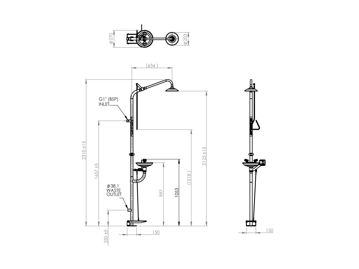Enware ECE270 Combination Deluge Shower & Eye and Face Wash Hand / Foot ...