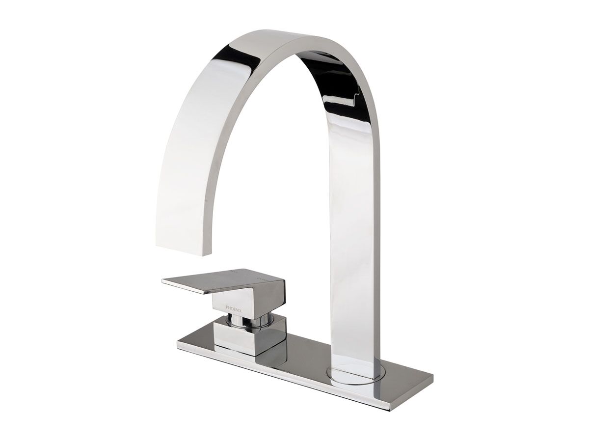 Phoenix Kubus Hob Bath Mixer Tap Set with Swivel Outlet on Plate Chrome ...