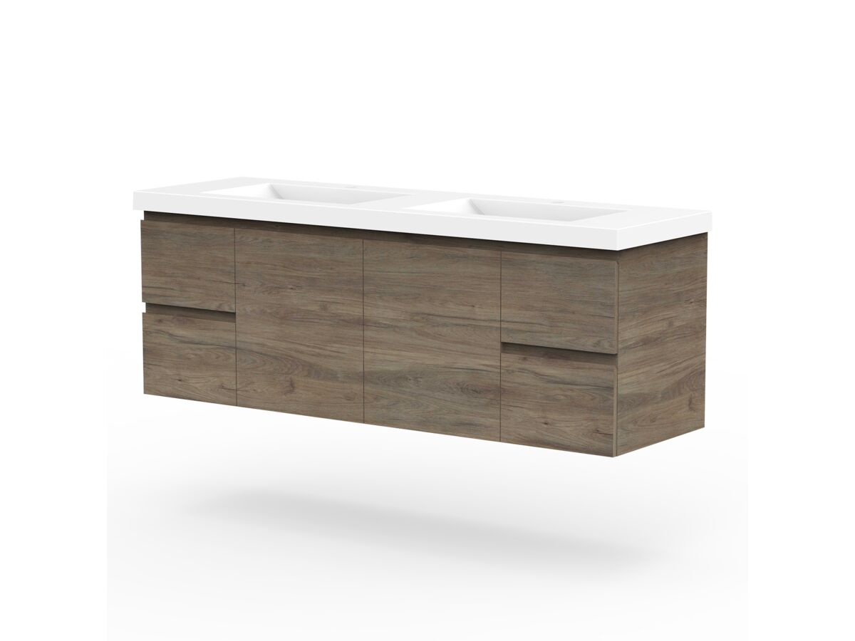 ADP Medina 1500mm Wall Hung Vanity Unit 2 Door 4 Drawers Double Bowl ...