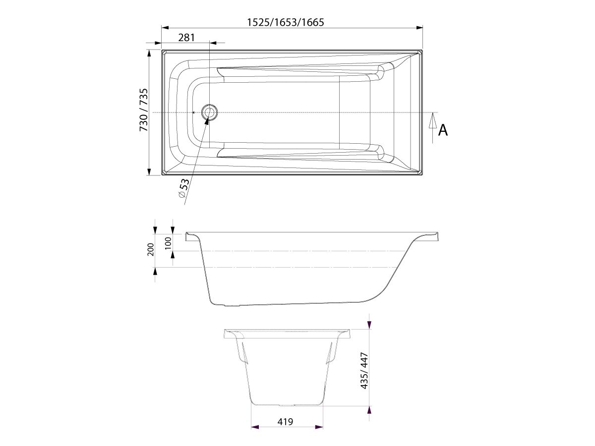 Novara 1665 Inset Bath White from Reece
