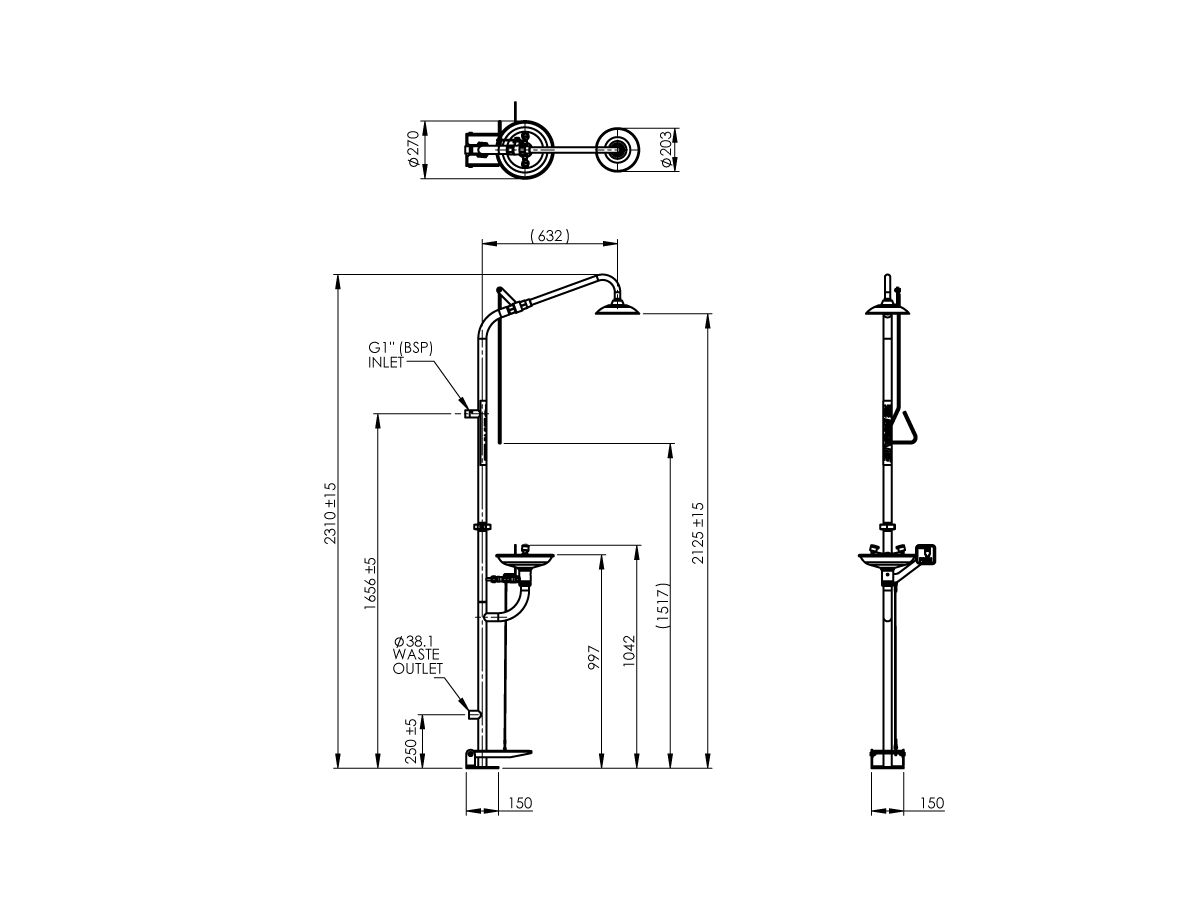 Enware ECE090 Combination Deluge Shower & Eye Wash Hand / Foot Operated ...
